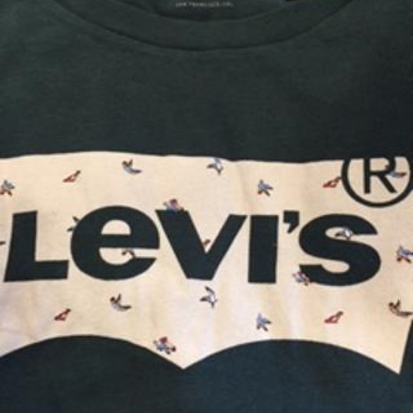 Levi's | Tops | Levis Green Logo With Tiny Birds Tshirt Size L | Poshmark
